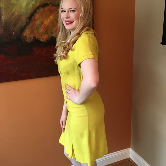 Dresses | Vintage Mod Yellow Linen Dress | Poshmark